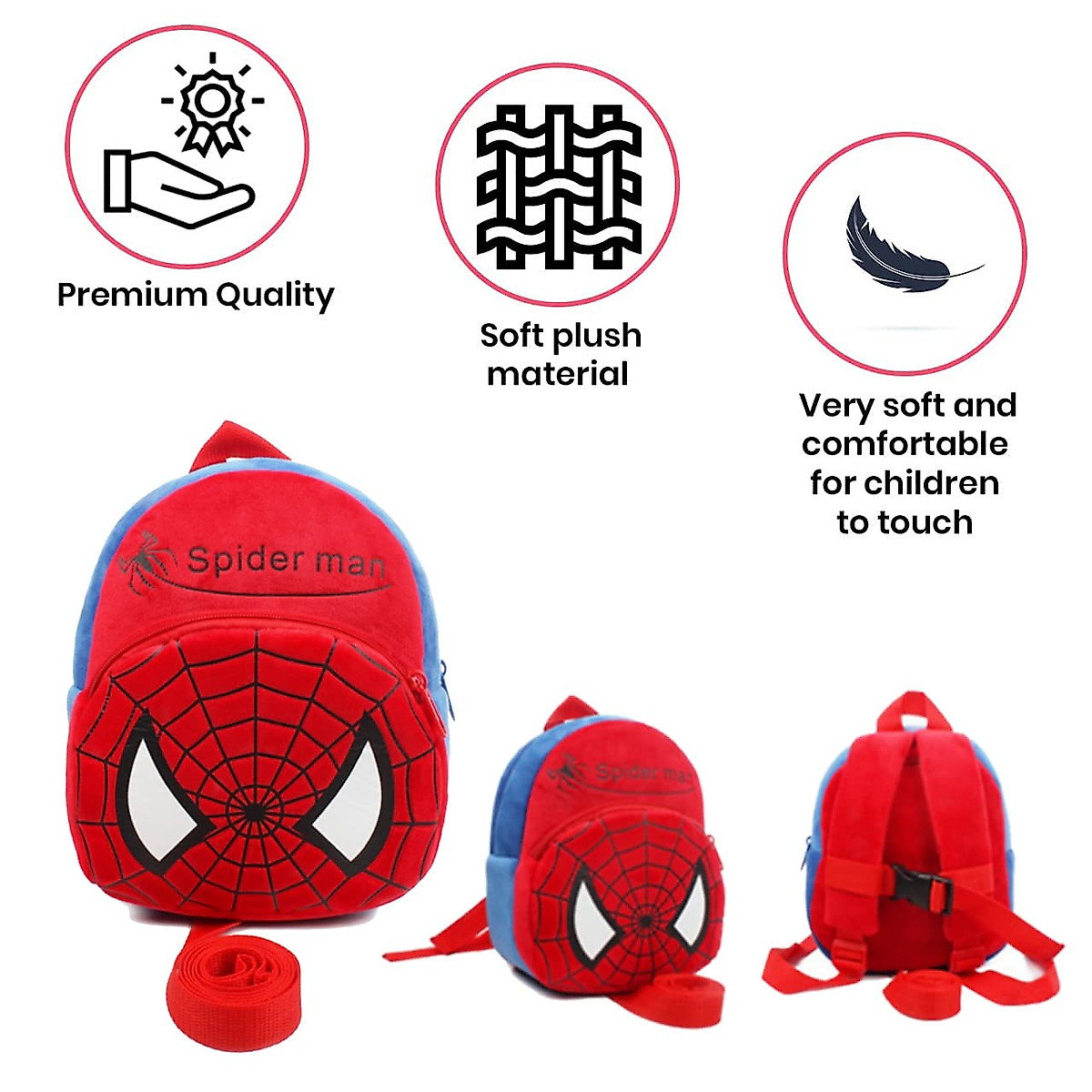 Nonika Children Walking Safety Leash with Compartments for Food, Keys, Phone, Snacks (Red)