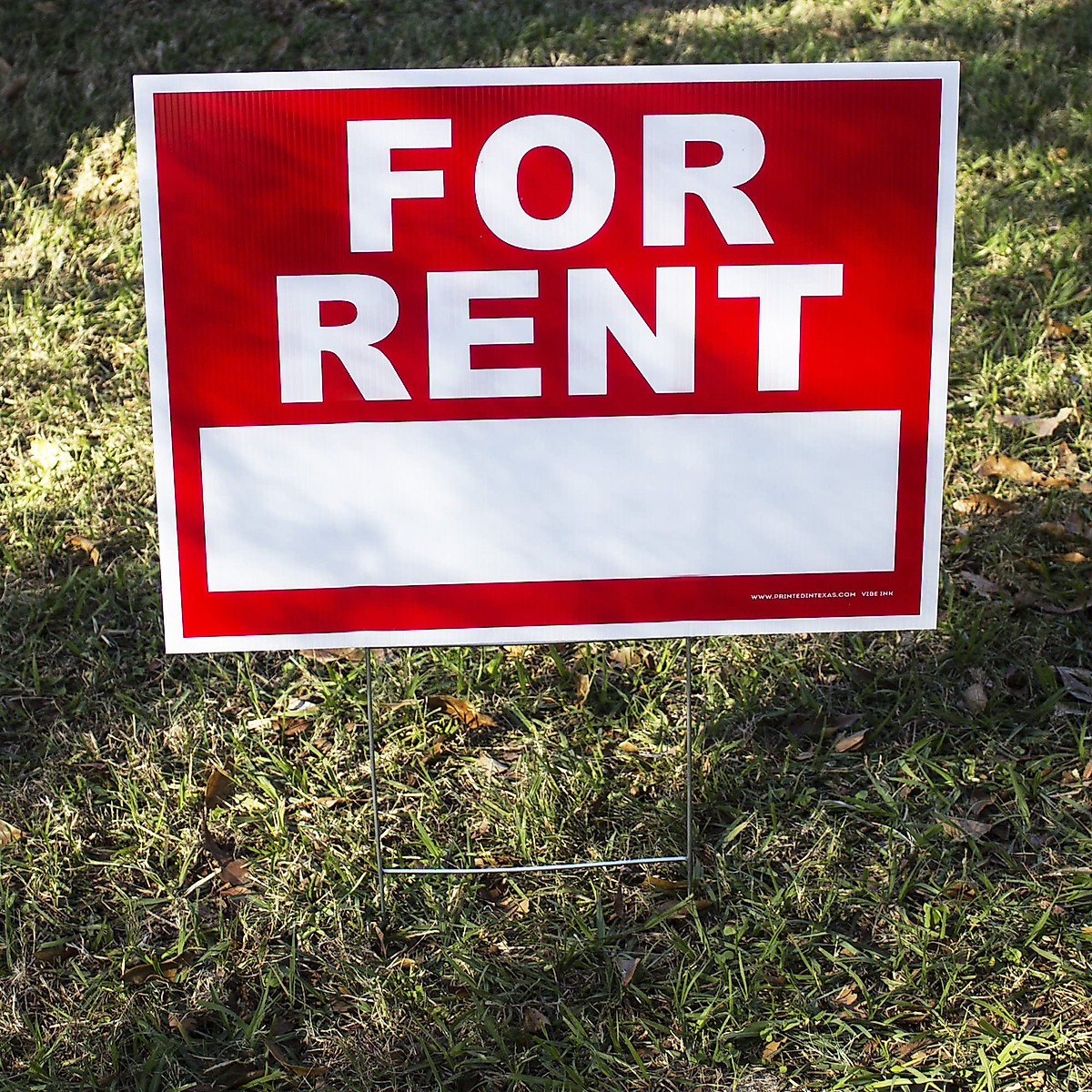 Large for Rent Sign Kit with Tall Stands - Yard Sign Bundle for Rental Property - Include (1x) 24" x 18" Yard Sign with (2X) Directional Left or Right Arrow + (3X) 24" Tall Wire Stakes