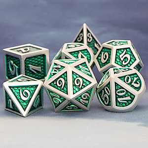 Metal DND Dice Set with Gift Box, RUNFNG 7 Pcs Polyhedral Dice Set for Dungeons and Dragons Dice, Blue Role Playing Dice, D and D D+D RPG Dice Set, D&D Dice Set D20 D12 D10 D8 D6 D4