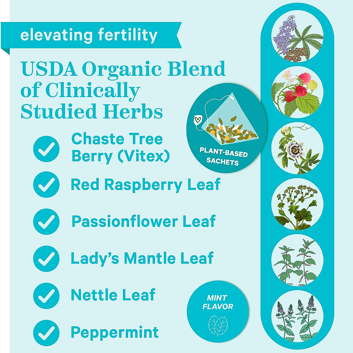 Pink Stork Fertility Tea for Conception and Hormone Balance with Organic Mint, Vitex, and Red Raspberry Leaf, Caffeine Free - Mint, 15 Sachets