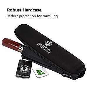 VAN BEEKEN Umbrella with Wooden Handle – Lightweight, Portable and Compact, Ideal for Travel – City Umbrella with Auto Open Close Function - Umbrella Windproof for Men
