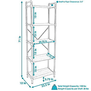 Sunnydaze 5-Tier Freestanding Industrial Bookshelf for Living Room - Black Pipe Style Frame with Wood Veneer Shelves - Brown