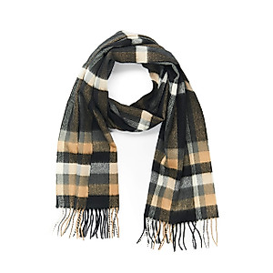 INVERNO Super Soft Luxurious Cashmere Feel Warm Winter Pattern Design Unisex Scarf (Black Tan Plaid)
