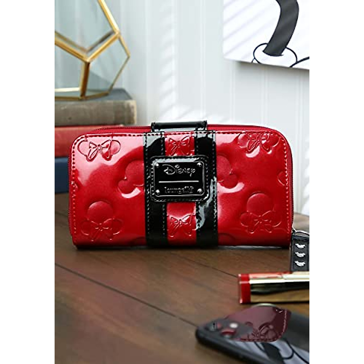 Disney Mickey and Minnie Embossed Wallet,Red and Black patent,One Size