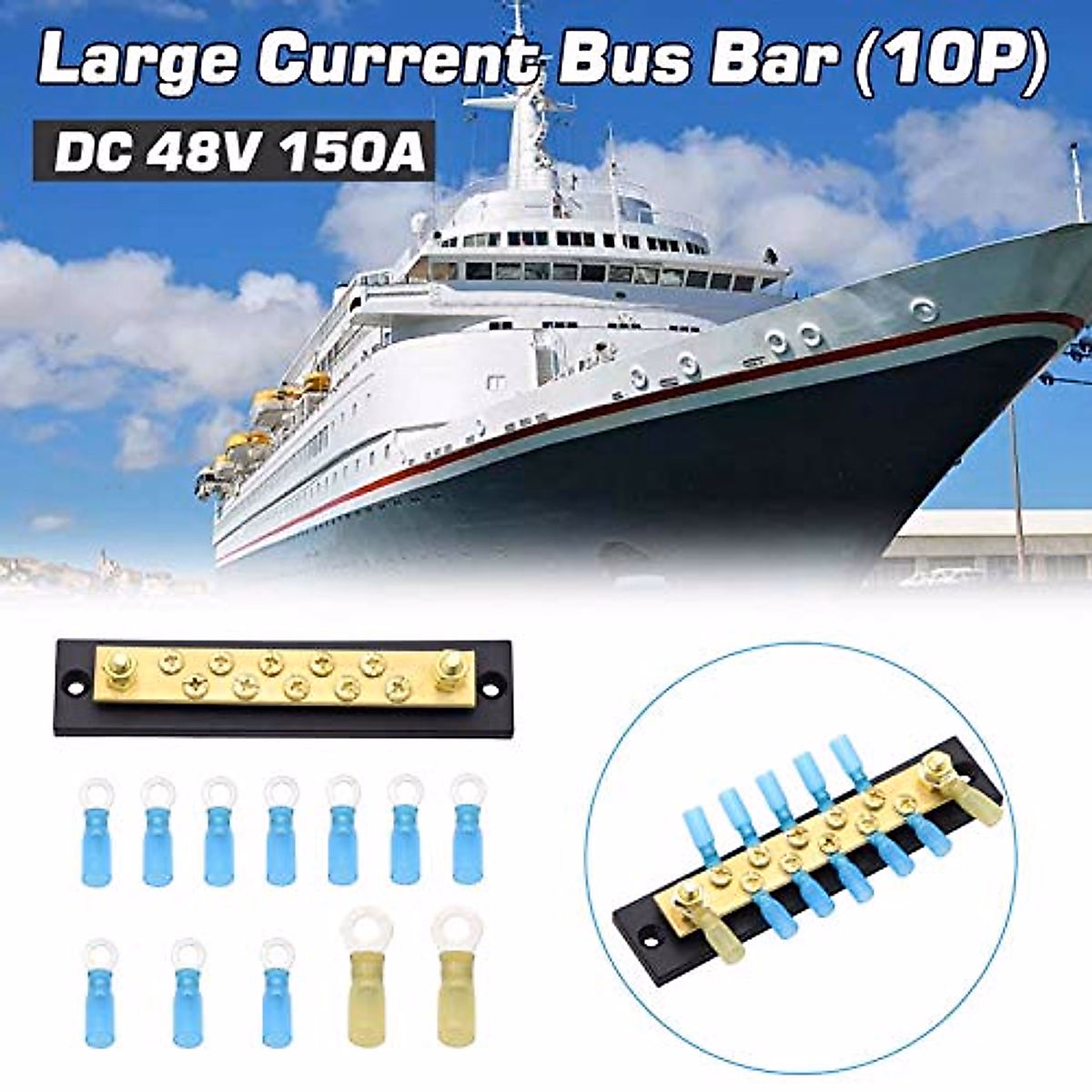 Acouto Bus Bar, Integrated Bus Bar Busbar Board Dual Row 10 Position M6 Terminal Stud 150A DC 48V for Truck Car Yacht Boat