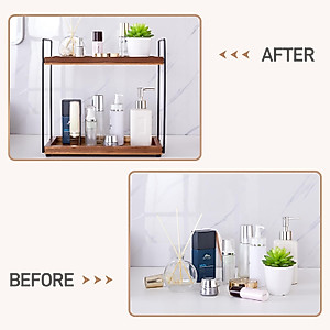Bathroom Counter Organizer Countertop Storage - 2 Tier Bathroom Countertop Organizer Coffee Bar Organization Acacia Wood Counter Top Organizer Kitchen Spice Rack Vanity Shelf Toilet Vanity Organizer