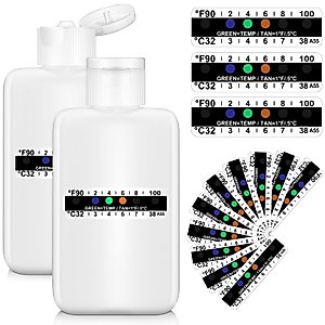 12 Pieces Urine Test Complete Kit Include Empty Bottles with Temperature Test Strip Urine Test Strip Portable Travel Bottle Adhesive Thermometer Strip for Urine Testing (Novel Style)