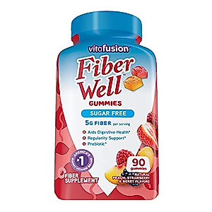 Vitafusion Fiber Well Sugar Free Fiber Supplement, Peach, Strawberry And Blackberry Flavored Supplements, 90 Count