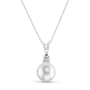 Galaxy Gold GG Size 14 inch 14K Solid White Gold Necklace With Natural Diamond & Natural Pearl