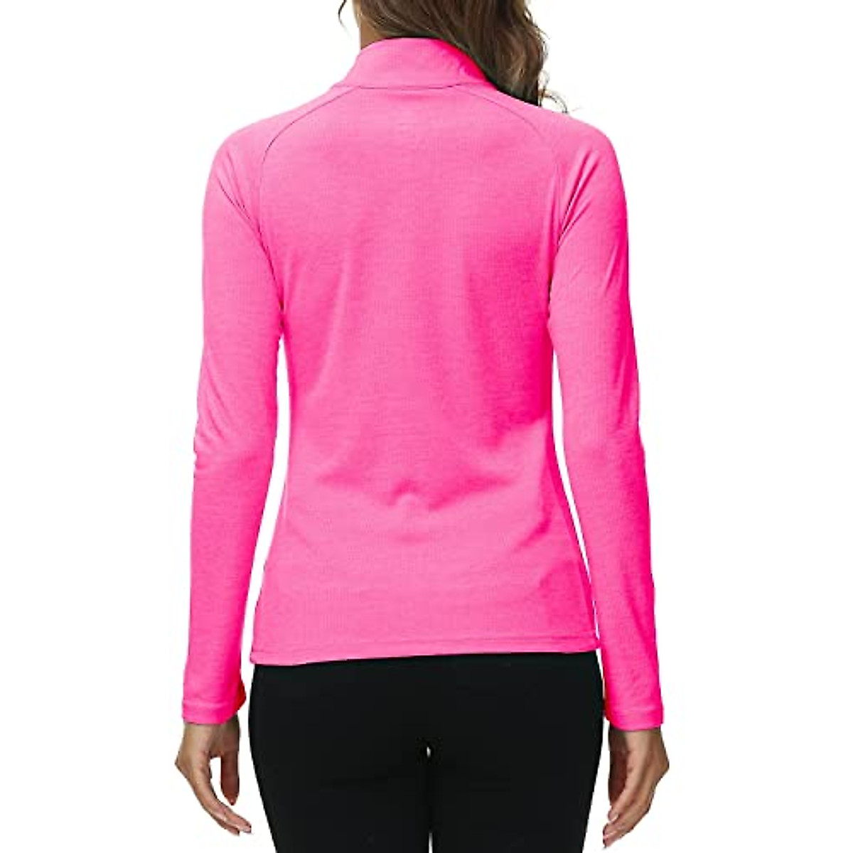 MoFiz Women's Golf Shirt Long Sleeve Athletic Quarter Zip Pullover Hiking Outdoor Running Workout Tops Rose Red M