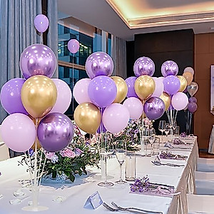 4 Sets Balloon Stands Kit For Table Purple Gold Balloons Holder Sticks With Base Centerpiece Birthday Party Baby Shower Wedding Decoration