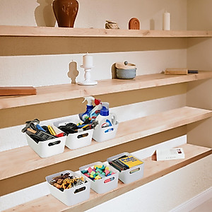 Tiawudi 12 Pack Storage Bins, Plastic Storage Containers, Multi-Use Organizer Bins, White Closet Organizer, Pantry Organizer, Bins for Cabinet, Drawer, Countertop or Shelves