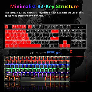 FELICON Mechanical Keyboard, 82 Keys Compact Rainbow Blacklight Wired Gaming Keybaord with Blue Switch, Anti-Ghosting, Small and Portable Composition with Windows PC Laptop Mac Game Office