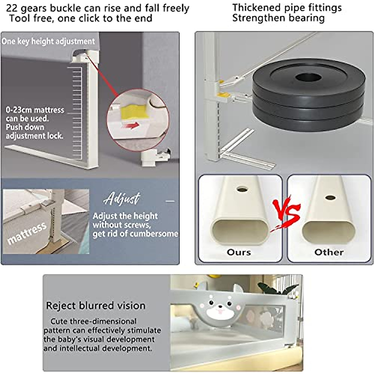 EAQ Bed Rail for Toddlers, Infants Safety Bed Guardrail, Toddler Bed Rails for Twin, Full Size, Queen &King Mattress,Extra Long Crib Rail Guard,One Pack(59", Dog)