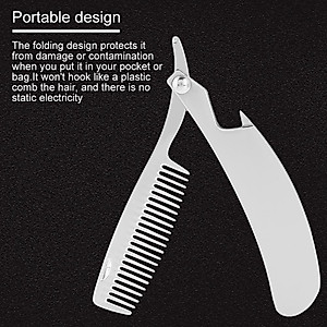 Folding Beard Comb, Portable Folding Mustache Tool Bottle Opener Portable Stainless Steel Beard Comb for Salon and Home Use