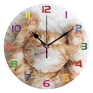 Oreayn Funny Kitten Cat Wall Clock for Home Office Bedroom Living Room Decor Non Ticking Orange