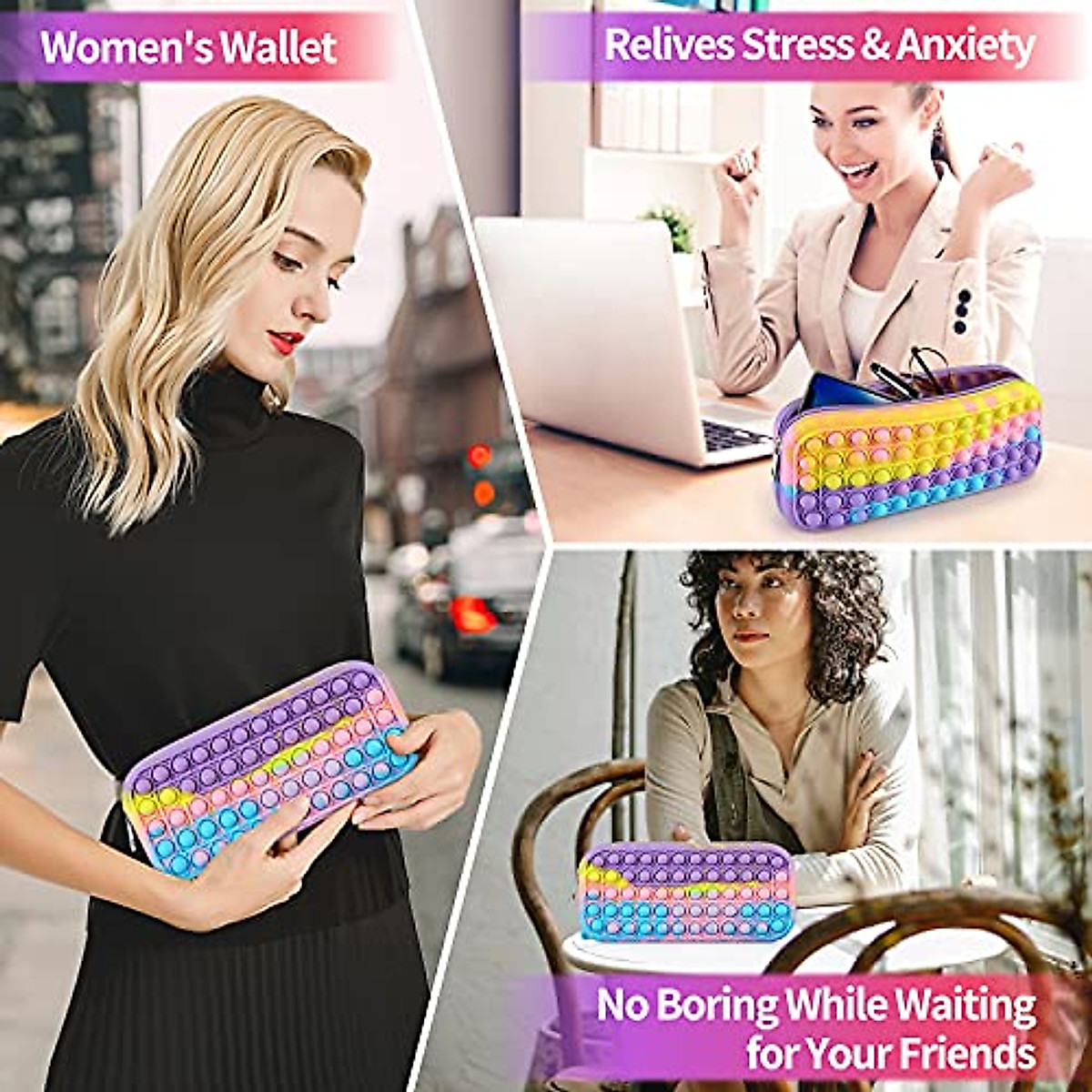 XNMOA Pop Pencil Case,Popping Fidget Toy Pencil Bag ,Push Bubble Silicone Sensory Toy Cute School Supplies,Large Capacity Pop Sensory Pencil Box For Teen Girls Office Pen Case Women