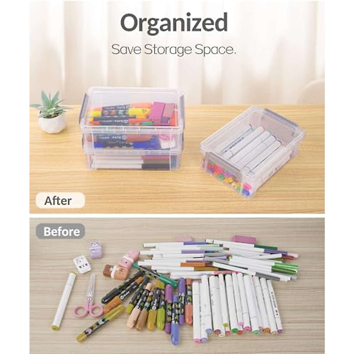 Sooez 6 Pack Extra Large Plastic Pencil Boxes, Clear Pencil Boxes for School Bulk, Plastic Pencil Case Crayon Boxes, Stackable Plastic Storage Containers, Storage Box, School Supply Box…