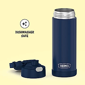 THERMOS FUNTAINER 16 Ounce Stainless Steel Vacuum Insulated Bottle with Wide Spout Lid, Navy