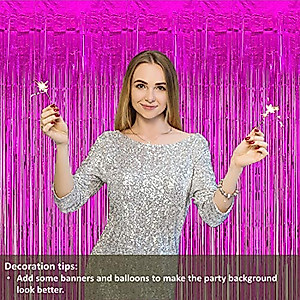 Vanujoy 3 Pack Hot Pink Foil Fringe Backdrop Curtains Party Decoration - Tinsel Party Door Fringe Curtain Backdrop for Birthday Bachelorette Party Engagement Bridal Shower Graduation Decoration