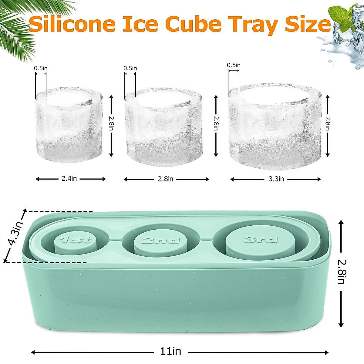 MooManGoo Ice Mold for Stanley Cup, Silicone Ice Cube Tray with Lid and Bin for 40 oz Tumbler Cup, Cylinder Ice Maker for Drinks, Coffee and Cocktails, Whiskey, Easy to Release (Green)