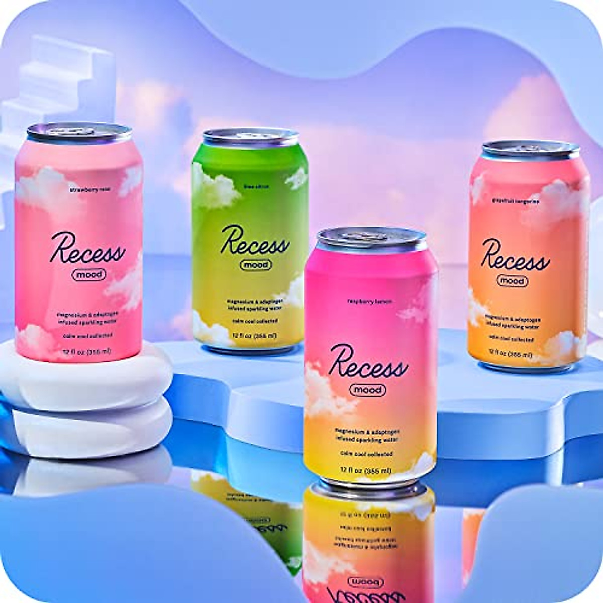 Recess Mood Magnesium Supplement Drink Calming Beverage, 12 Ounce, Pack of 12 (Variety Pack, 12 Pack)