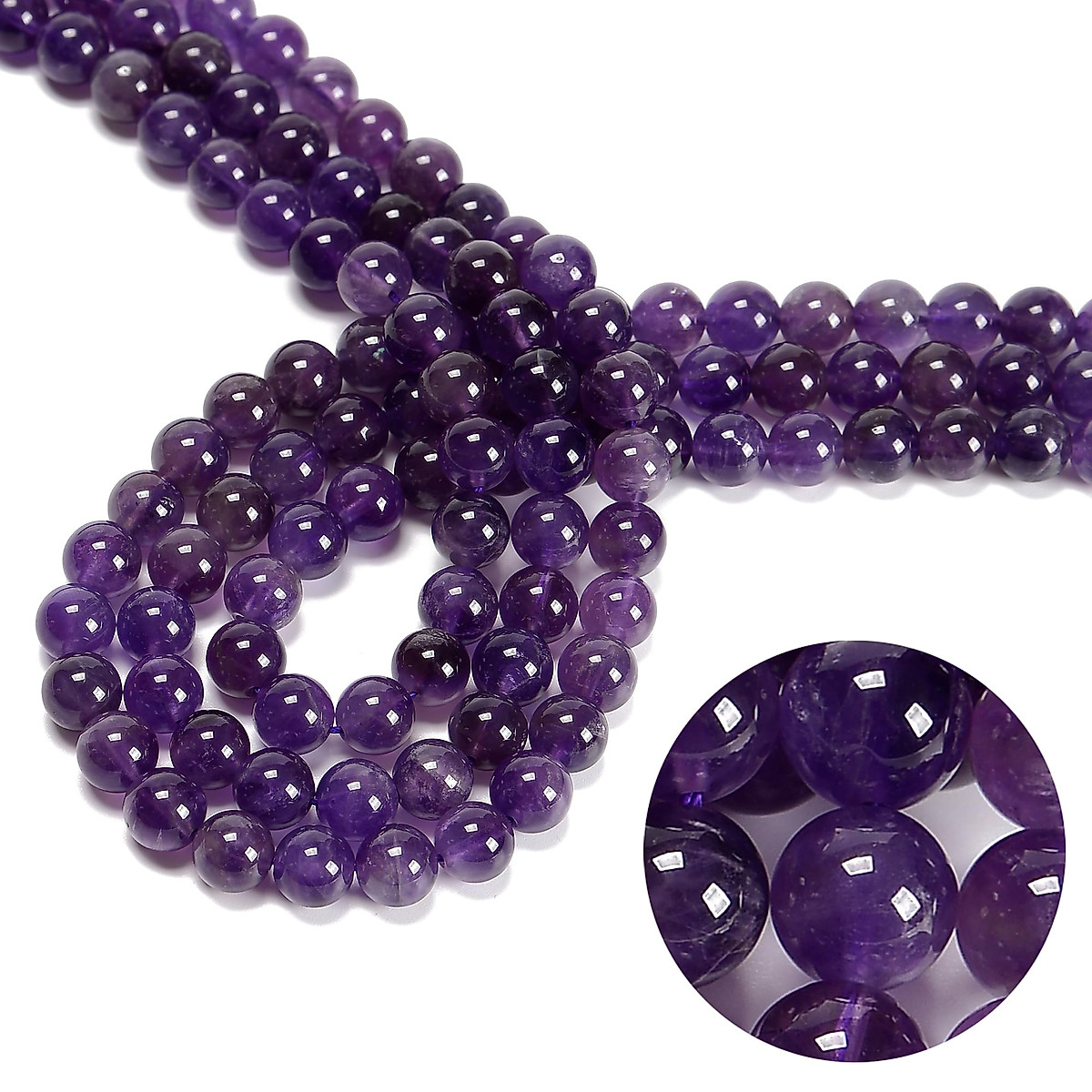 94Pcs(2 Strand/Set) 8mm Amethyst Purple Natural Stone Beads Round Gemstone Genuine Real Stone Loose for DIY Bracelet Jewelry String Making