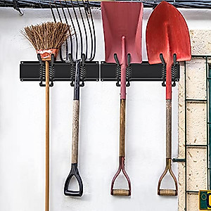 Mayyol Garage Wall Mount Tool Storage Rack - Lawn Organization - Yard Tools Hanger - Organizer Holder with 6 Adjustable Heavy Duty Hooks for Garden Tools, Max Load 350lb, Black