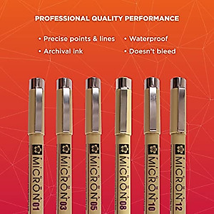 SAKURA Pigma Micron Fineliner Pens - Archival Black Ink Pens - Pens for Writing, Drawing, or Journaling - Assorted Point Sizes - 6 Pack