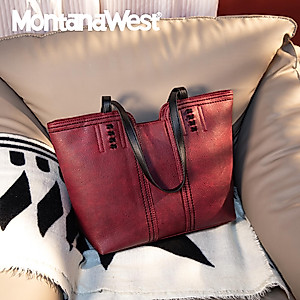 Montana West Tote Bag for Women Top Handle Satchel Purse Oversized Shoulder Handbag Hobo Bags Burgundy Red Christmas Gift MWC-118BDY