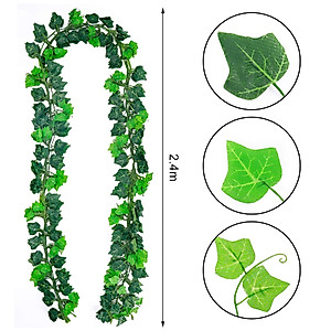 TELDRASSIL 24pcs 180 Feet Fake Ivy Leaves Fake Vines, Artificial Ivy Garland Greenery Artificial Hanging Plants for for Wall Party Wedding Home Indoor Outdoor Decor(Dark Green, Light Green)
