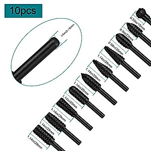 EEEkit 10PCS Wood Carving File Rasp Drill Bit, 1/4" 6mm Rotary Rasp Drill Bit Set, DIY Woodworking Rotating Embossed Chisel Shaped Shank Tool Burr Power Tools for Engraving Polishing Grinding