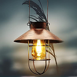 VILAWLENCE 2PCS Hanging Light Solar Lamp with Shepherd Hook Outdoor,Metal Waterproof Led Garden Lights,Edison Bulb Decorative for Patio,Yard,Porch(Copper)
