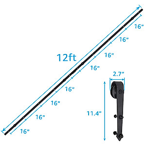 Saicool 6.6FT/12FT Heavy Duty Sturdy Sliding Roller Barn Door Hardware Kit Smoothly and Quietly Closet Track Kit Set with Track Rollers Matching Hardware (12 FT)