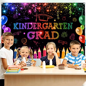 Kindergarten Graduation Decoration-Kindergarten Graduation Backdrop Class of 2023 Last Day of School Background Banner Preschool Elementary Celebration Graduation Party Supplies (Black)
