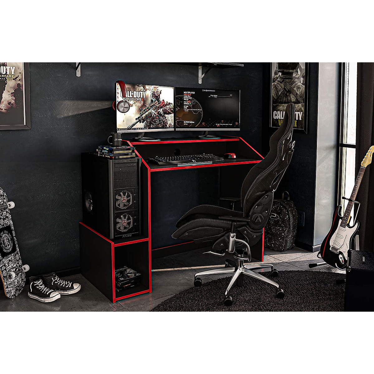 Polifurniture Legend Gaming Desk, Black & Red