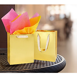 UnicoPak Gold Gift Bags Medium Size 8x4x10 20Pcs, Glossy Finish Waterproof Surface with Embossed Pattern, Gift Bags with Handles Gold Gift Bags for Birthday, Party, Wedding, Shopping