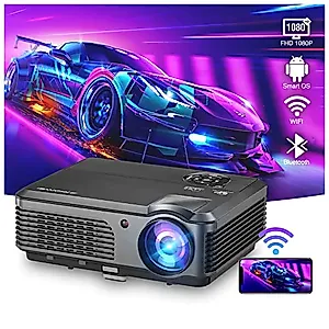Native 1080p Projector Android OS for Netflix YouTube, Movie Projector with WiFi and Bluetooth, Wireless Display for Phone,Gaming Projector Home Theater Christmas, Compatible w/ TV Stick PC Xbox HDMI