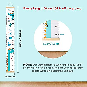 Outivity Growth Chart for Kids, Height Chart for Kids/Boys/Girls/Baby, Canvas & Wooden, Removable Growth Height Chart, Wall Room Decor - Dinosaur