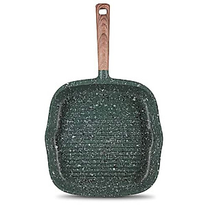 Phantom Chef 11" Square Frypan with Granite finish | PFOA Free | Nonstick Chef Cookware | Granite Grill Pan | Induction Compatible | Dishwasher & Oven Safe | Stay-Cool Handle | Easy to Clean (Green)