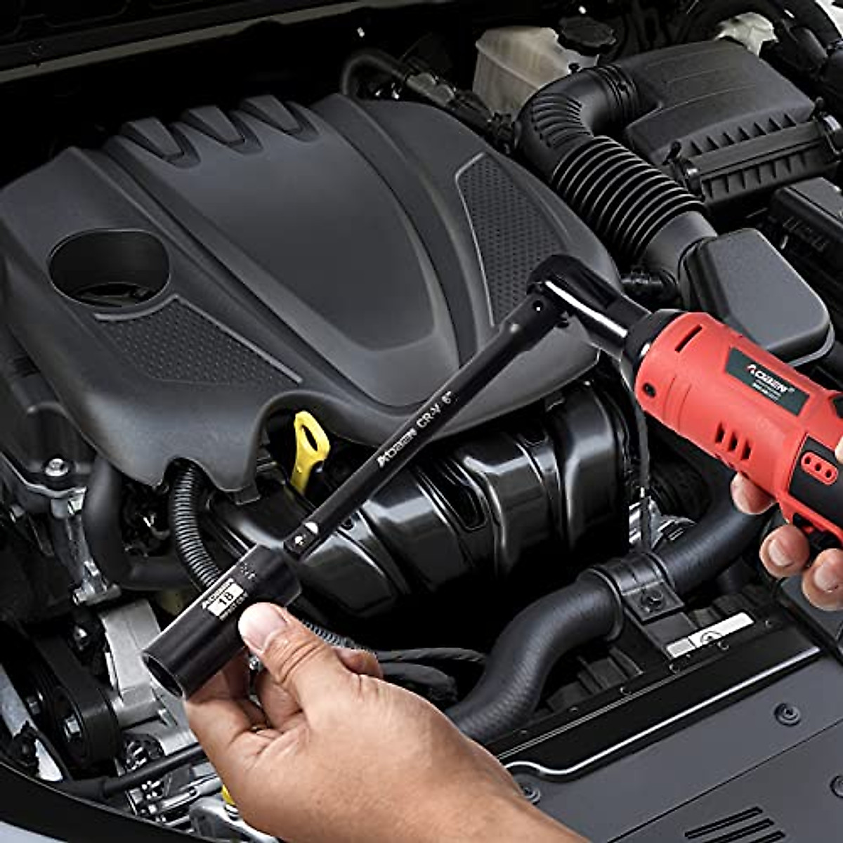 AOBEN 3/8-Inch Drive Impact Socket Set, 49 Pieces, 6 Point, SAE/Metric, (5/16" - 3/4", 8mm - 22mm), Deep/Standard, Cr-V Steel, Includes Extension Bars and Adapter