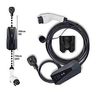 VEVOR Level 2 Portable EV Charger, 32 Amp 240V, Electric Vehicle Charger with 28 ft Charging Cable NEMA 14-50P Plug, 16/20/24/32A Adjustable Current Plug-in Home EV Charging Station for SAE J1772 EVs