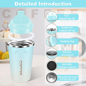 JTRYEMU Travel coffee mug 12 oz Insulated Coffee cup with lid reusable Leak proof Coffee Tumbler Stainless Steel Vacuum Gradient Colorful Thermos cup Thermal Keeps Cold and Hot for Coffee/Tea