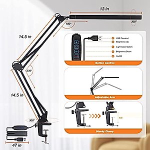 LED Desk lamp, 360 degree adjustable rotary desk lamp, metal bracket rocker arm, no flicker, anti blue light, multiple lighting modes and brightness, is a good helper for home office and reading.