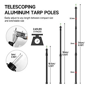 SANLIKE Telescoping Tarp Poles Tent Poles, 96" Aluminum Canopy Poles Extendable Pole for Awning Shelter Camping Hiking Backpacking, Newest Luminous Tip Cap Design, Set of 2, Black