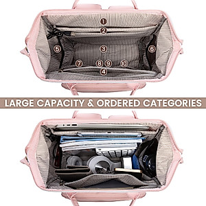 LOVEVOOK Laptop Backpack for Women, 17 Inch Work Business Backpacks Purse with USB Port, Large Capacity Teacher Doctor Nurse Bag College Backbag, Waterproof Casual Daypack for Travel,Grey-Pink