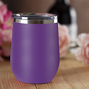 LaserGram Double Wall Stainless Steel Wine Glass Tumbler, Keep Calm and Play Tennis, Personalized Engraving Included (Dark Purple)