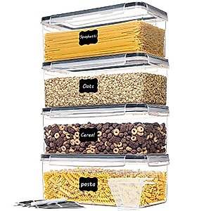 Vtopmart Airtight Food Storage Containers with Lids 4PCS Set 3.2L, Plastic Spaghetti Container for Pasta organizer, BPA Free Air Tight House Kitchen Pantry Organization and Storage