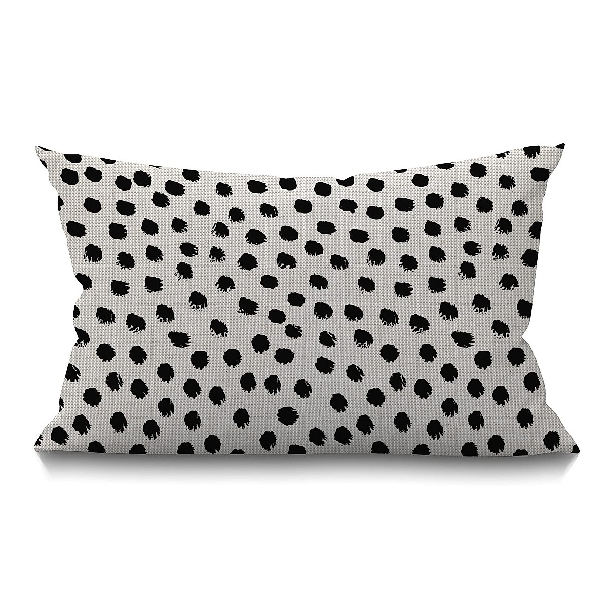 Smooffly Polka Dots Decorative Throw Pillow Cover Case,Brush Strokes Dots Cotton Linen Outdoor Pillow Cases Oblong Rectangle Cushion Covers for Sofa Couch Bed Car 12x20 inch Black