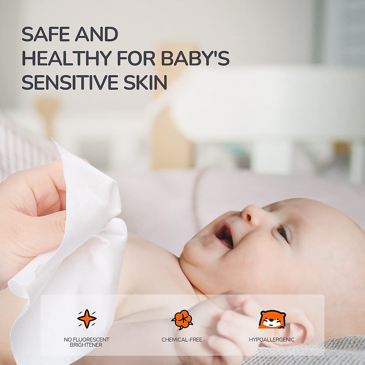 POMPOM LIFE Dry Wipes for Baby Sensitive Skin - 100% Pure Cotton Unscented Dry Paper Wipe for Newborn Toddler Infant Kids- Ultra-Soft Baby Cotton Tissue for Cleaning Face Hand Teeth Eye- 600 Count(6 Pack)